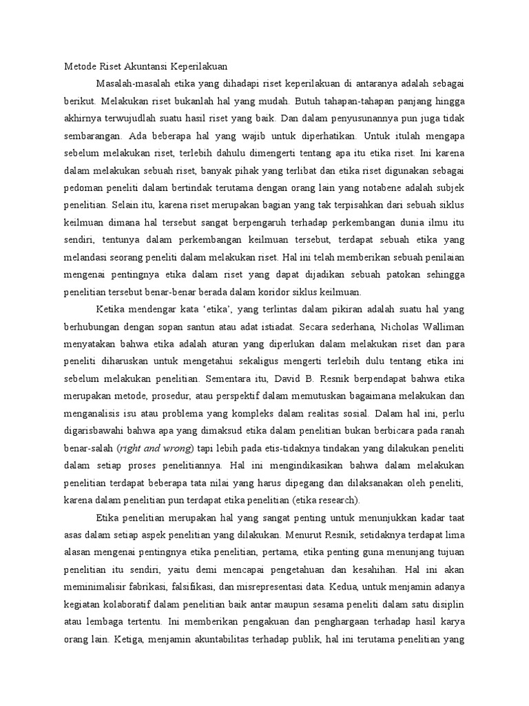 Etika dalam Riset Akuntansi Keperilakuan | PDF
