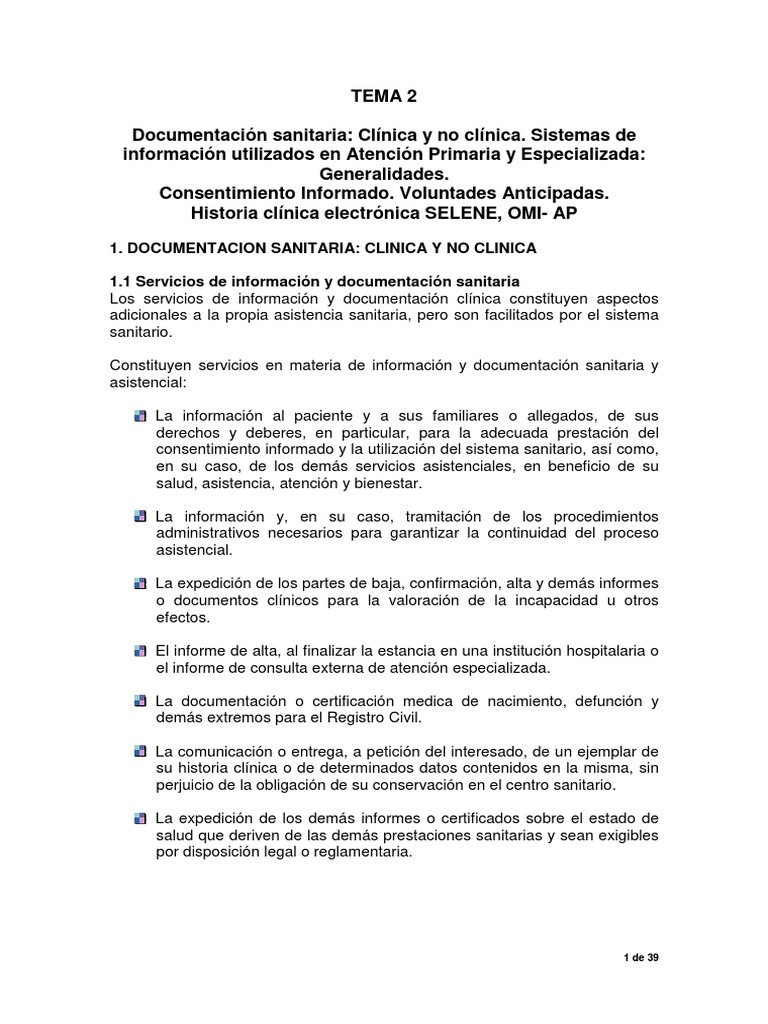 Tema 2 Documentacion Sanitaria | PDF | Historial médico | Hospital