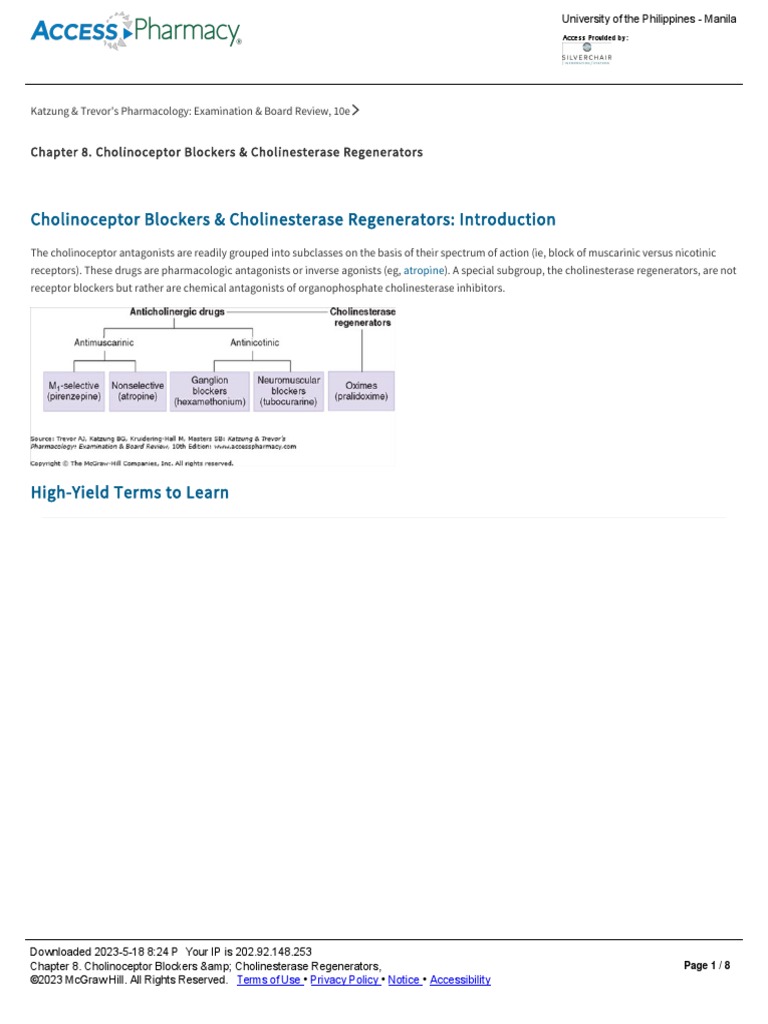 Chapter 8. Cholinoceptor Blockers & Amp Cholinesterase Regenerators ...