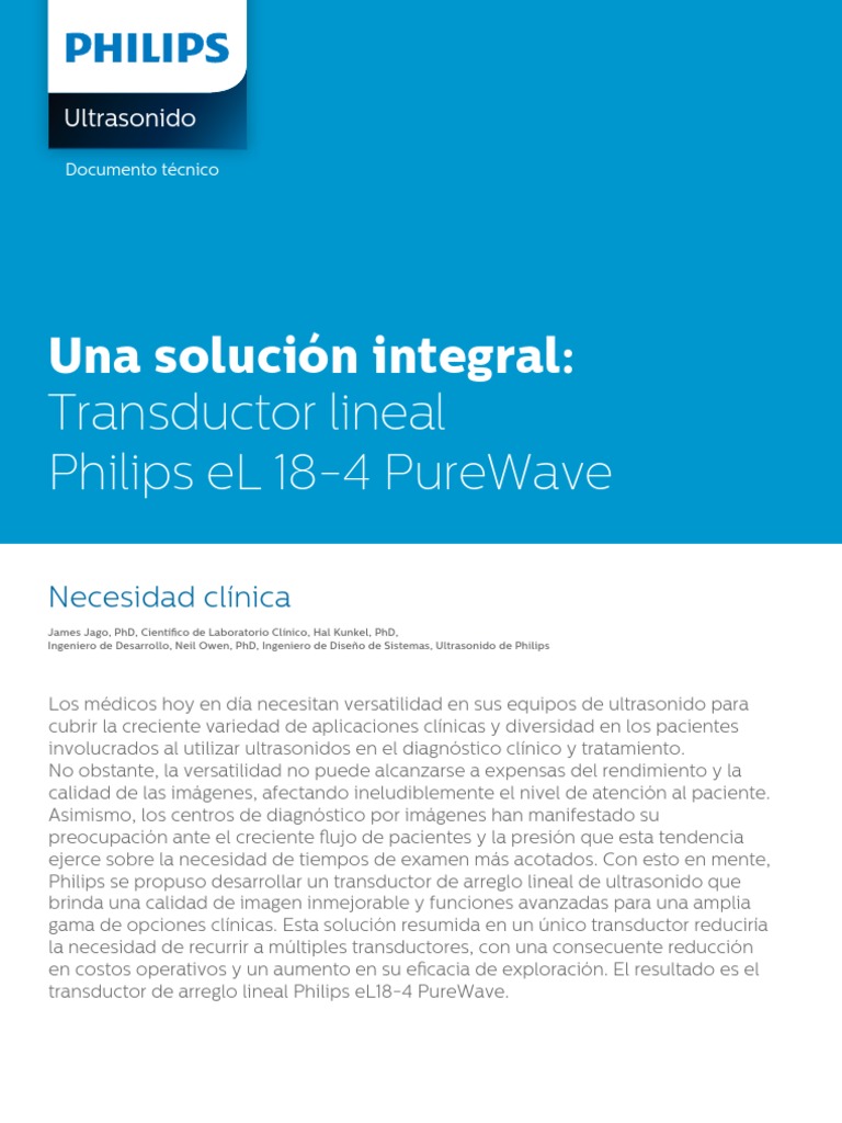 Transductor Philips eL18-4 PureWave | PDF | Ultrasonido | Imagenes medicas