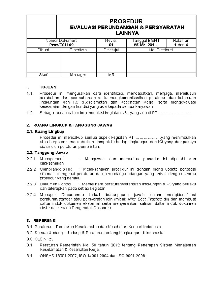 SOP 29 Evaluasi Perundangan Persyaratan Lainnya (SFILE | PDF