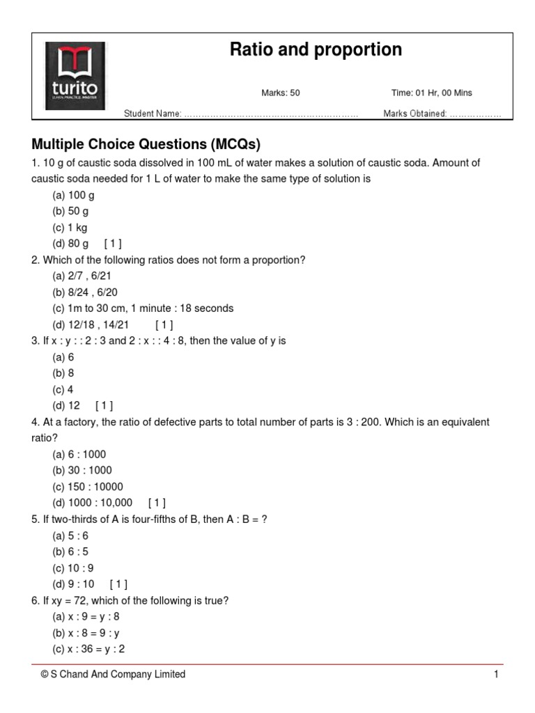 Ratio and Proportion Practice Worksheet | PDF | Ratio