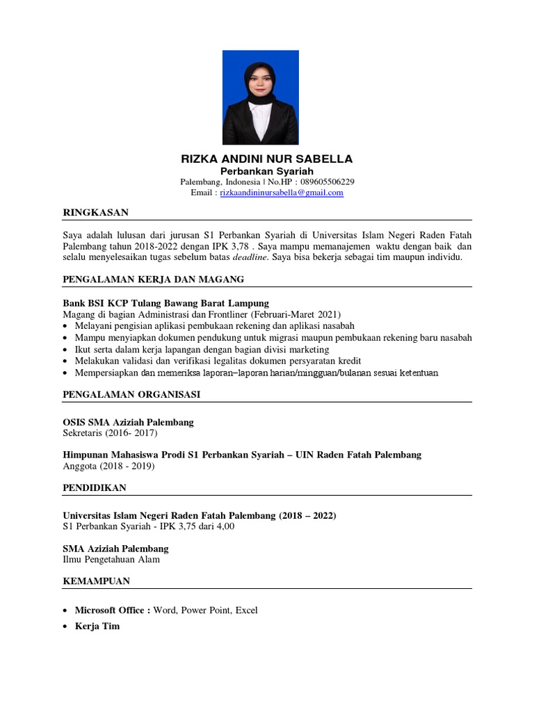 CV - RIZKA Andini - Foto | PDF