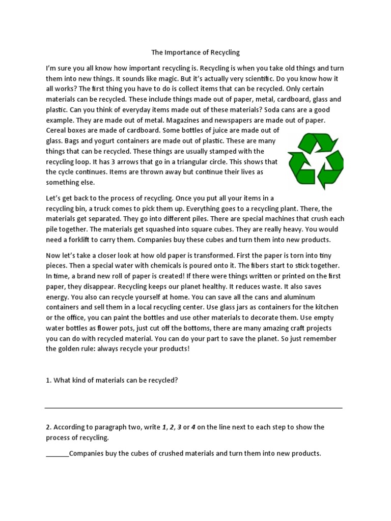 Importance of Recycling Explained | PDF | Recycling | Paper