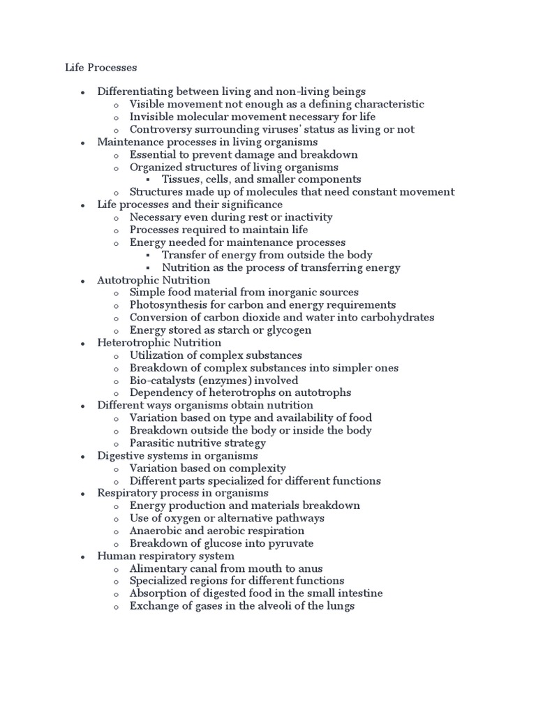 06 Life Processes Outline | PDF