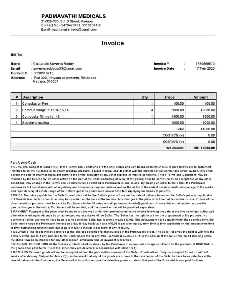Pharmacy Bill | PDF | Prices | Invoice