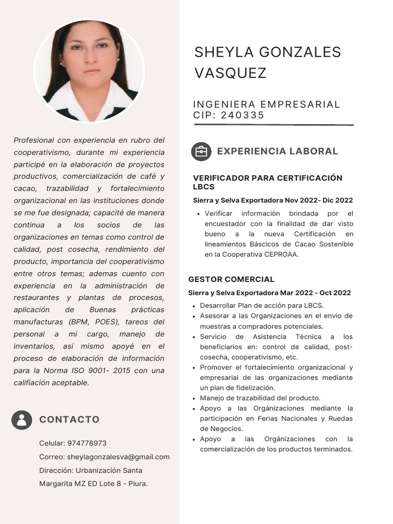 Sheyla - CV Documentado | PDF | café | Calidad (comercial)