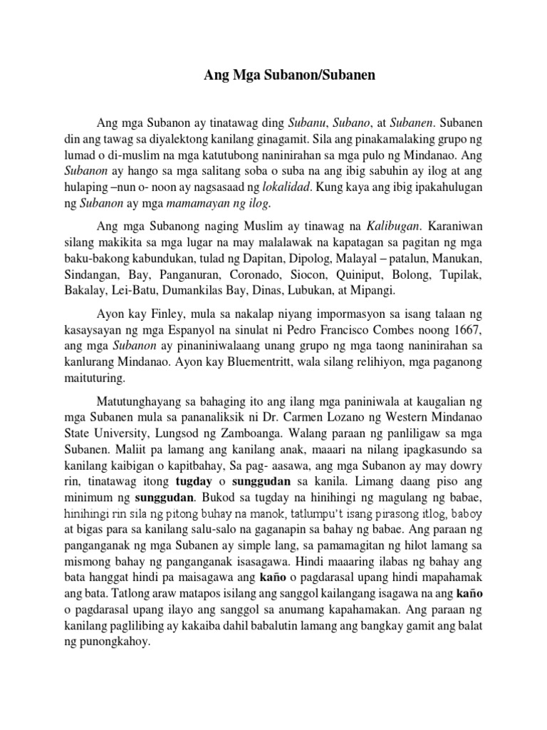 Lecture 5 - Ang Mga Subanon or Subanen | PDF
