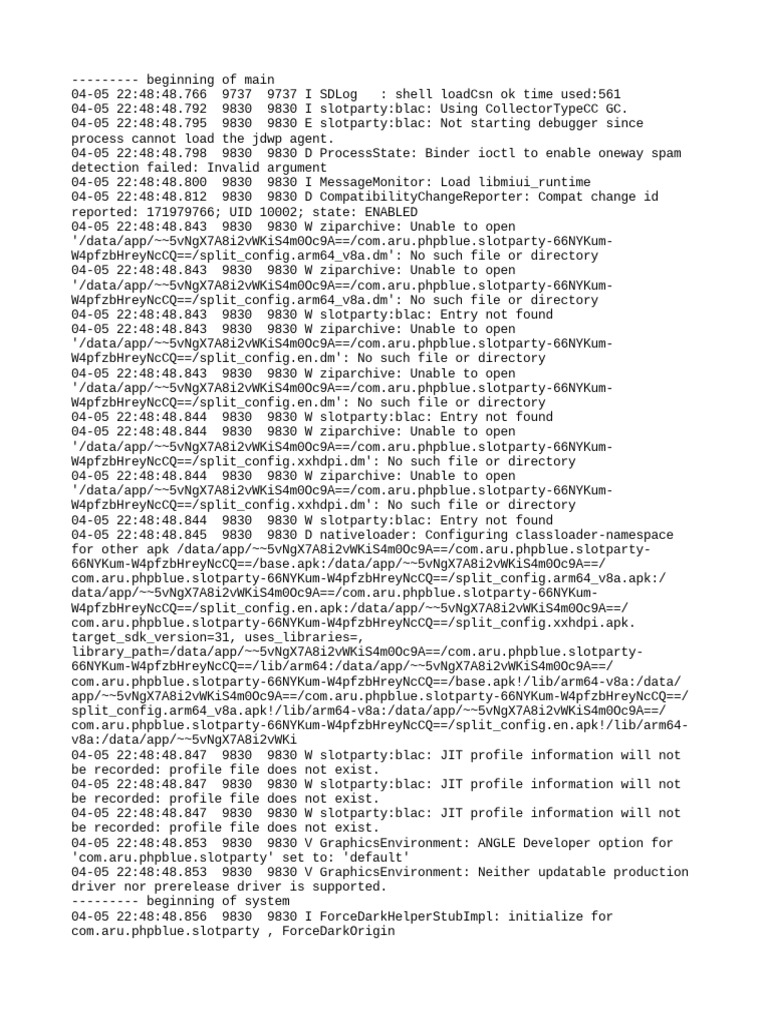 Com - Aru.phpblue - Slotparty Logcat | PDF | Java (Programming Language) | Computing
