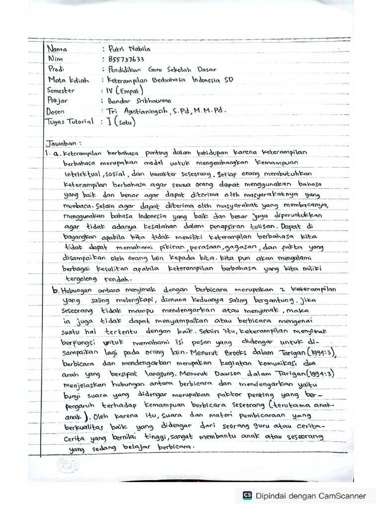 Tt1 Keterampilan Berbahasa Indonesia SD | PDF