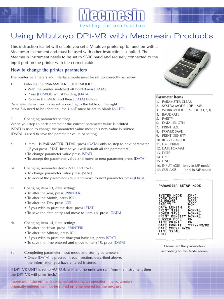 431-342-02 Using Mitutoyo DP-1 VR | PDF | Parameter (Computer Programming) | Printer (Computing)