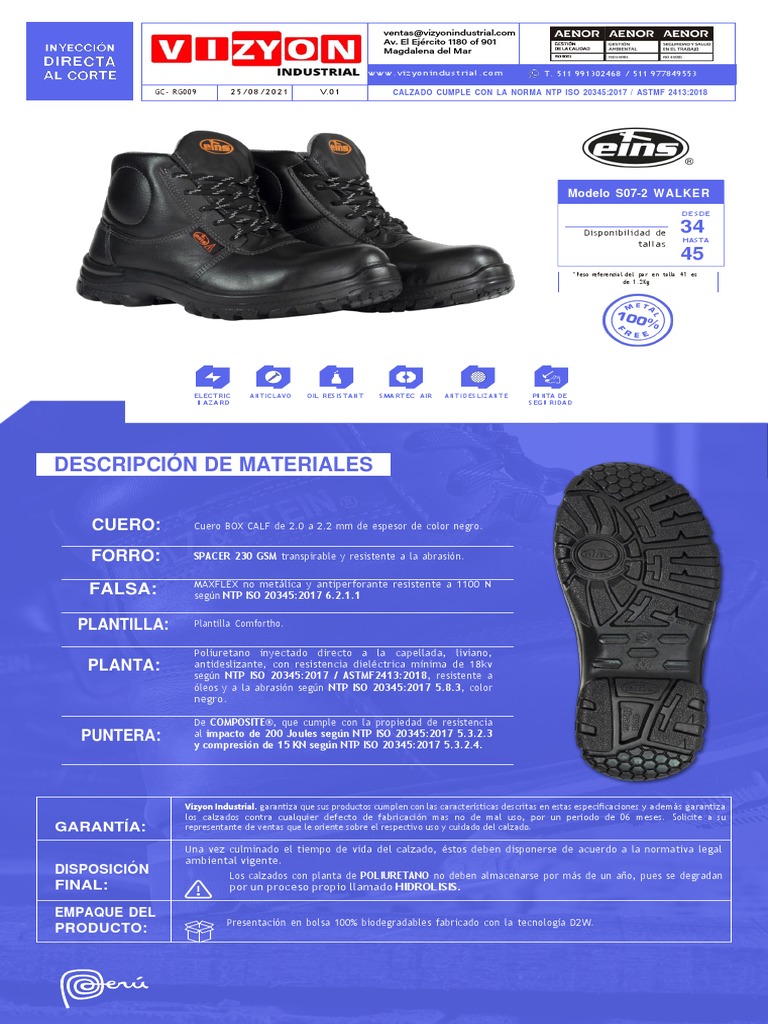 Ficha Tecnica Bota Dielectrica S07 2 Walker Black PDF | PDF | Materiales