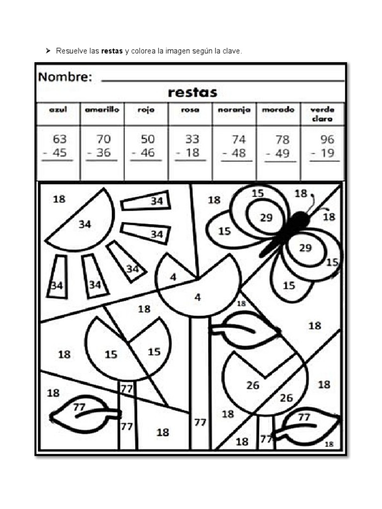 Colorear Sumas y Restas - Dia de La Tierra | PDF