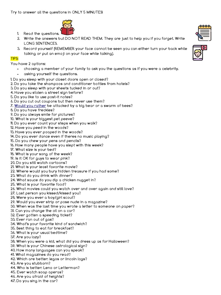100 Questions in 5 Minutes Tag | PDF