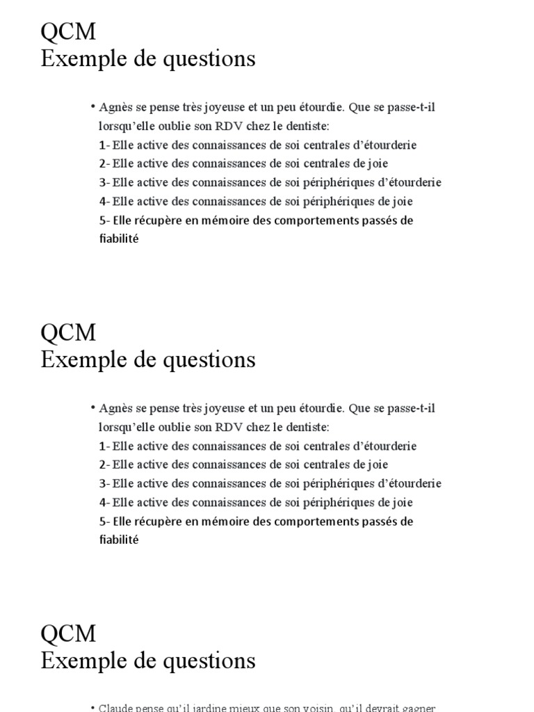 Exemples de Question Pour QCM | PDF | Psychologie | Cognition