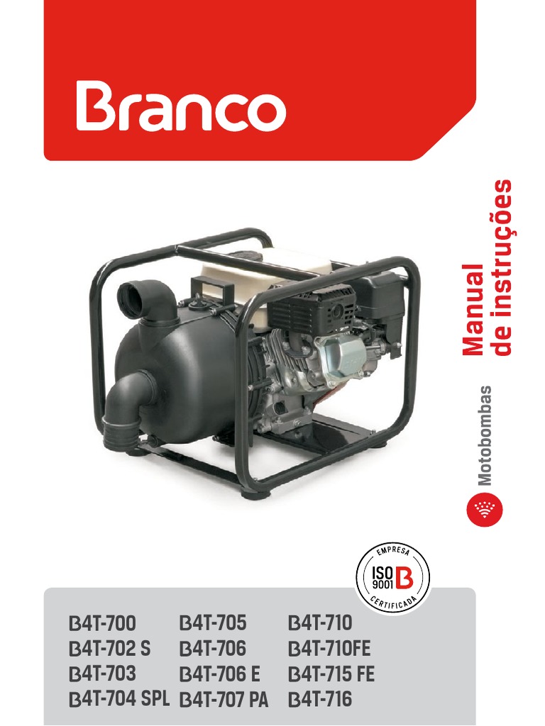 Manual Motobomba Branco b4t 705 | PDF | Motores | Bomba