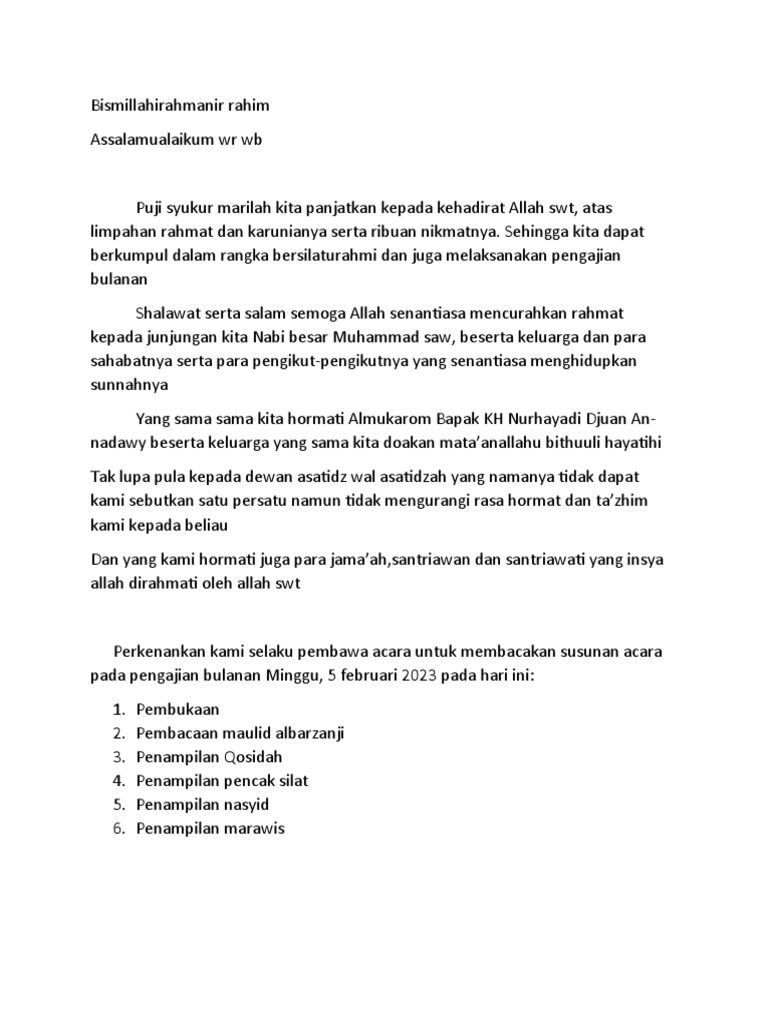 Teks MC Pengajian Bulanan Ind | PDF