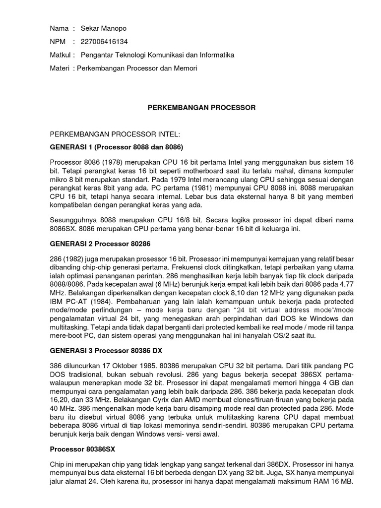 Perkembangan Processor Intel dari 8088 ke Core 2 | PDF | Komputer