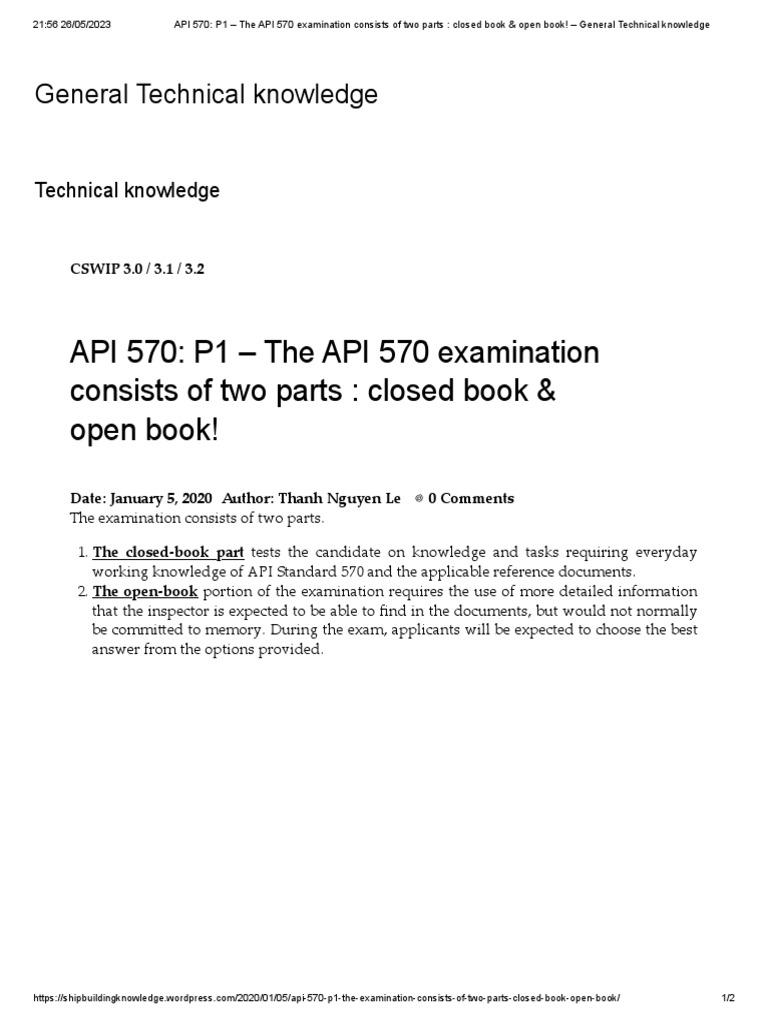 API 570 - P1 - The API 570 Examination Consists of Two Parts - Closed ...