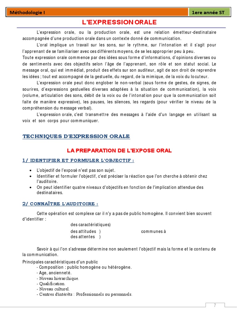 Techniques d'Expression Orale en Français | PDF | la communication ...
