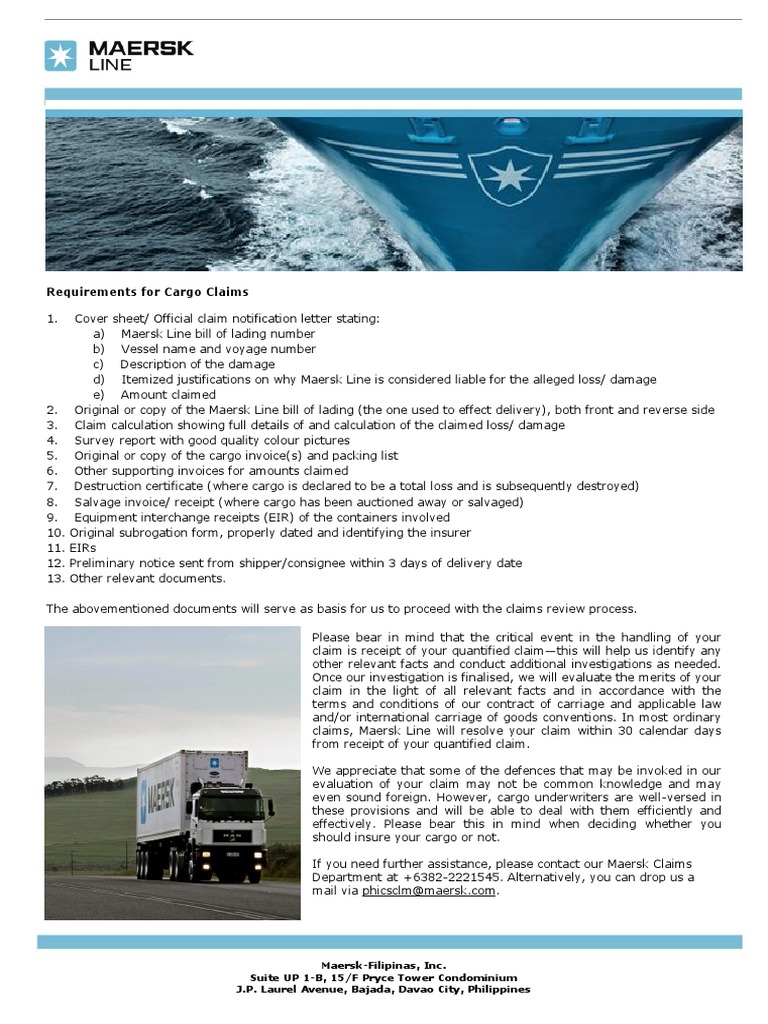 Requirements For Cargo Claims 04192017 | PDF | Bill Of Lading | Cargo
