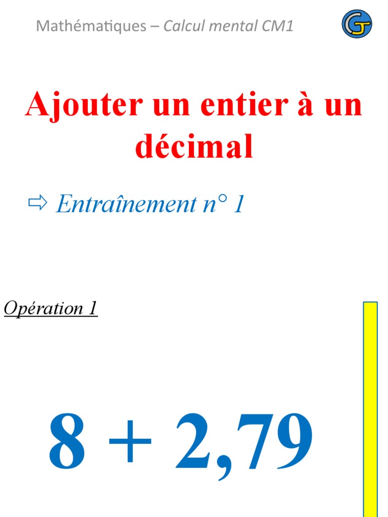 Addition d'entiers et décimaux CM1 | PDF