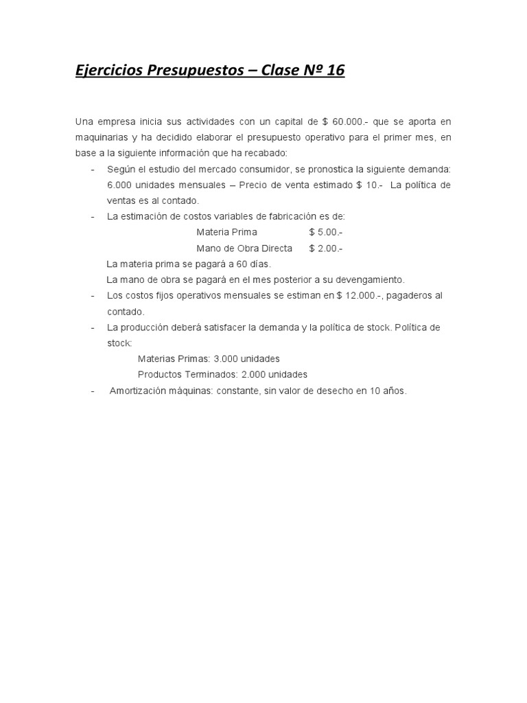 Ejercicios Presupuestos - Clase N 16 | PDF | Presupuesto | Economias