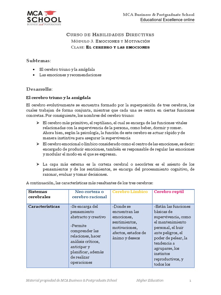 El Cerebro Y Las Emociones Guia Pdf Las Emociones Cerebro
