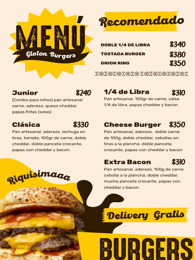 Menu Gloton Burger | PDF | Pizza | Tocino