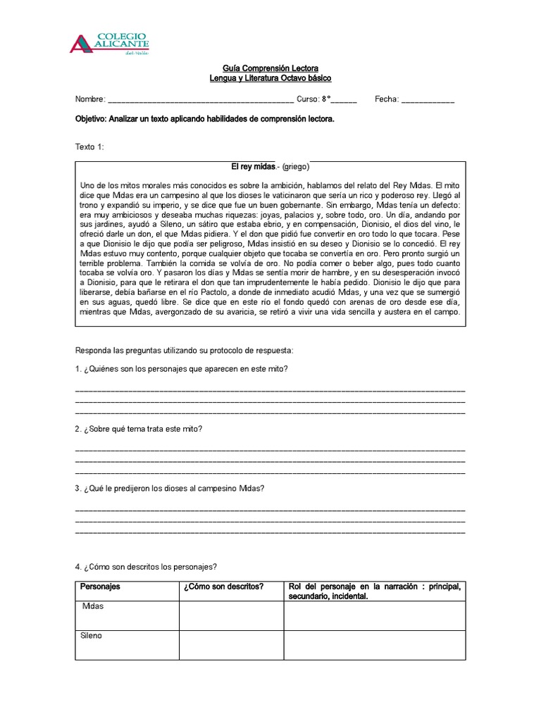 Guía Comprensión Lectora | PDF | Dioniso