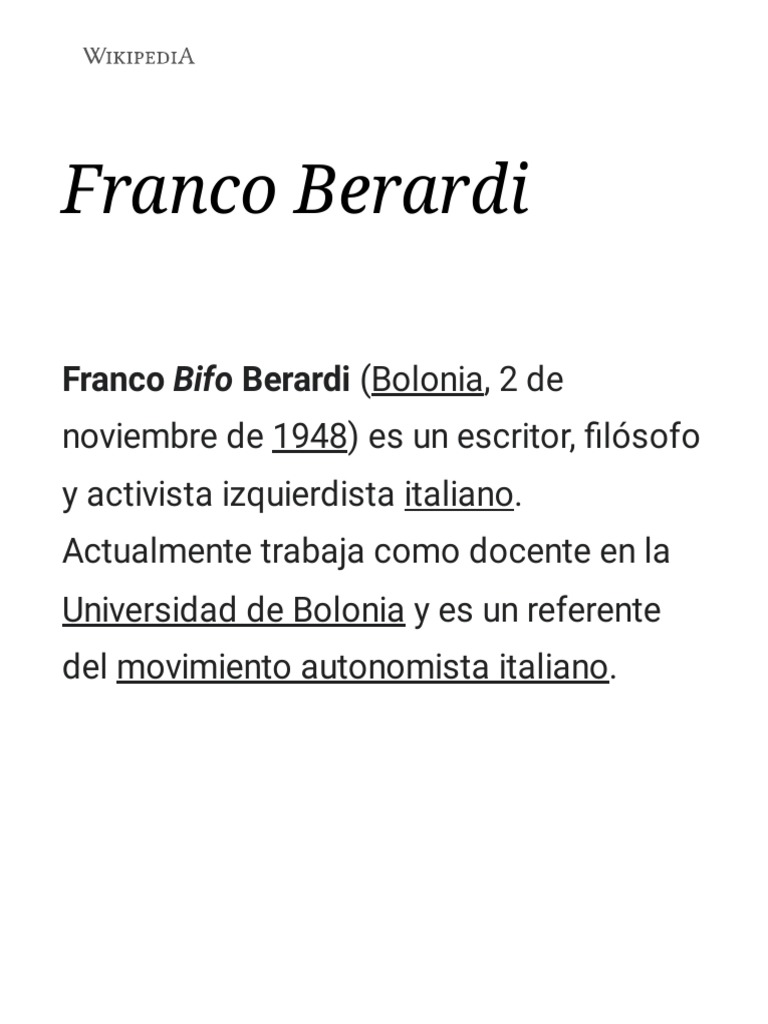 Franco Berardi - Wikipedia, La Enciclopedia Libre | PDF