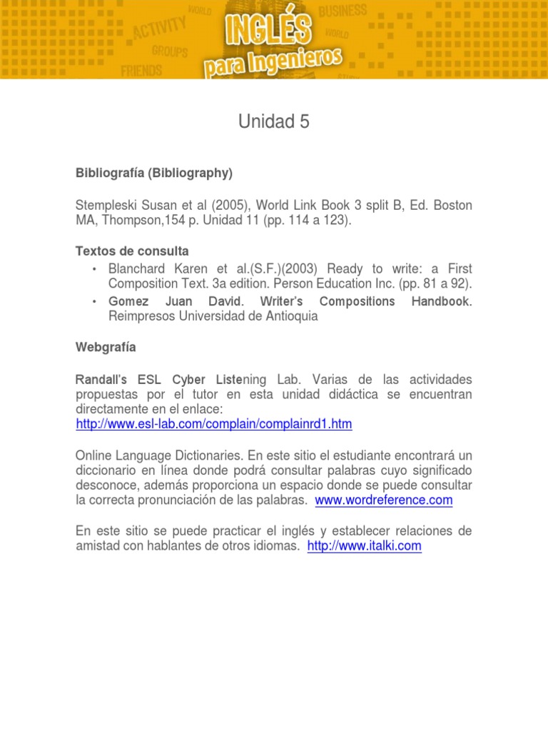 InglesIII U5 MA1 | PDF