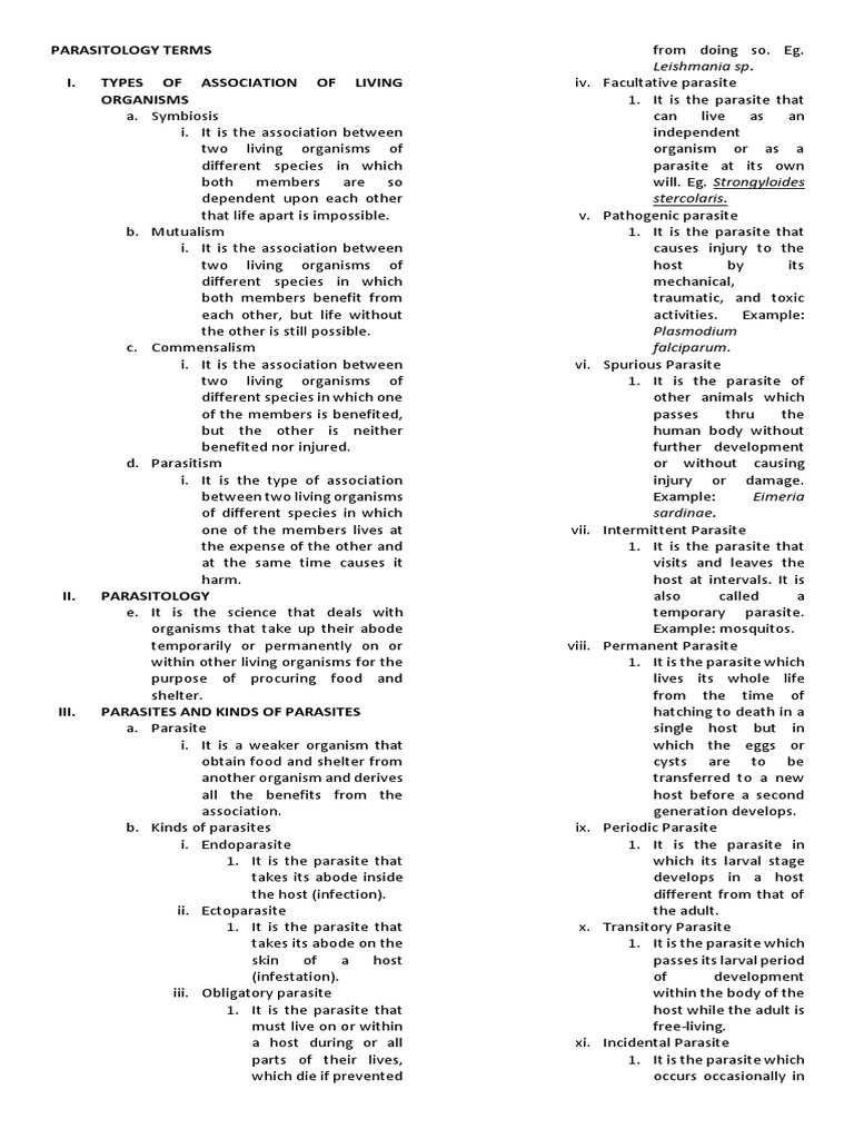 Parasitology Terms | PDF | Parasitism | Parasitology