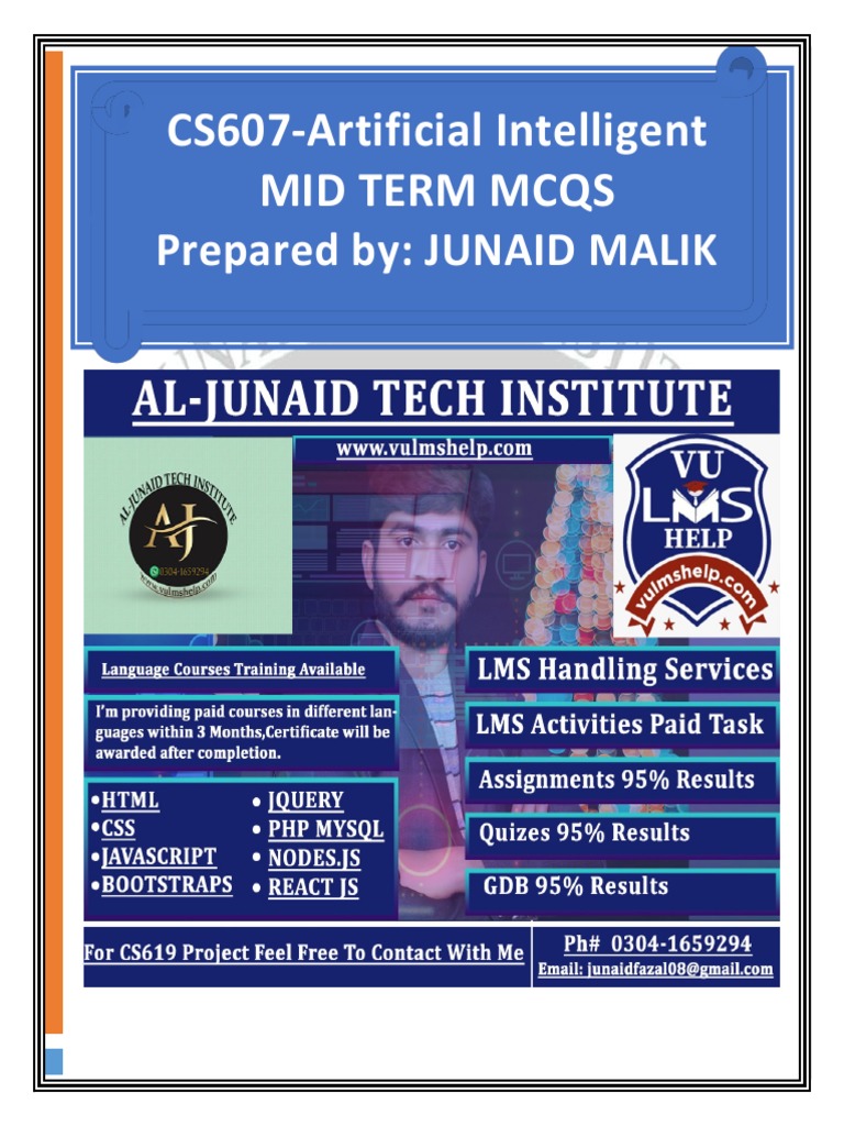 CS607 MIDTERM SOLVED MCQS by JUNAID | PDF | Fuzzy Logic | Artificial Intelligence