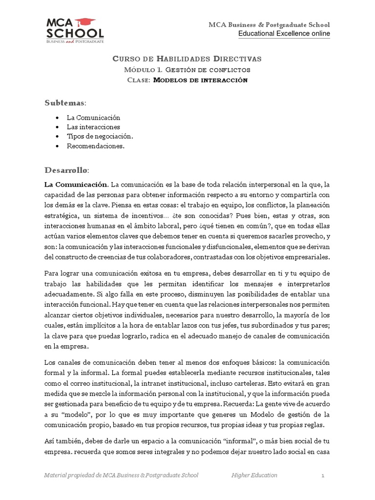 Modelos de Interaccion - Guia | PDF | Comunicación | Negociación