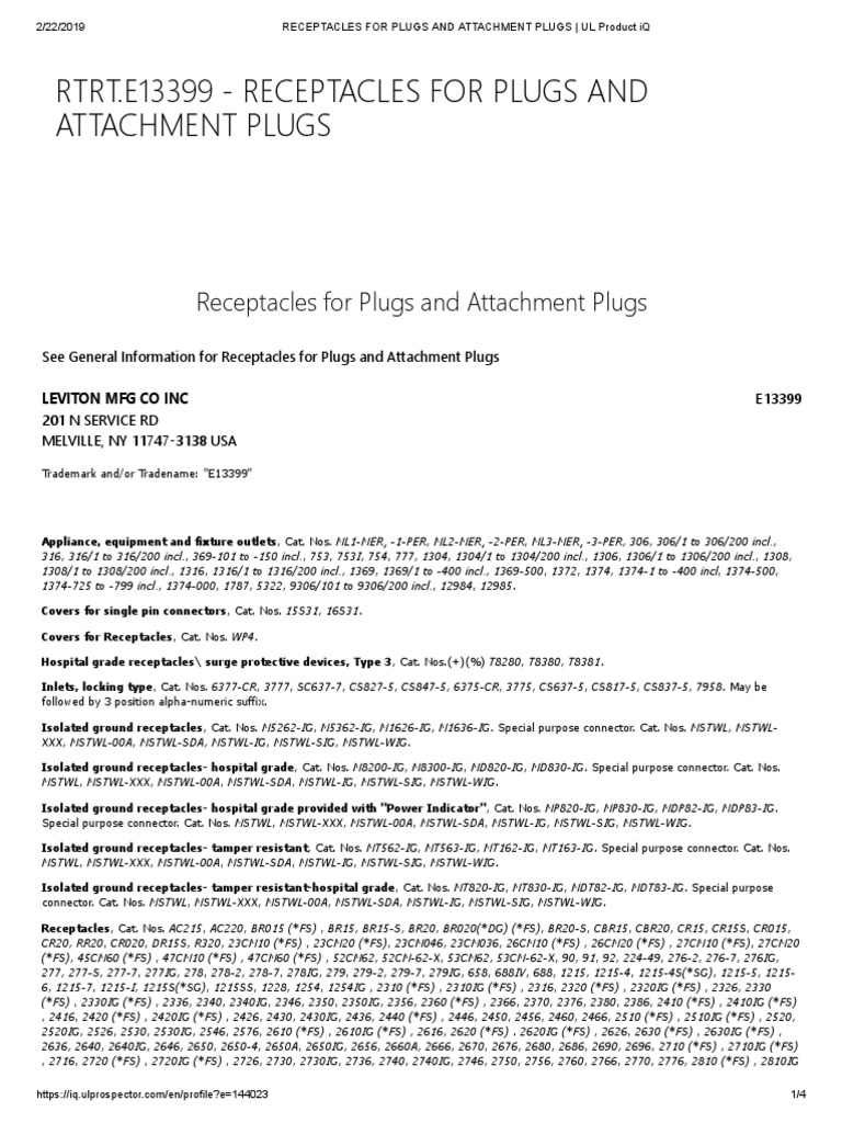 UL Listed Receptacles for Plugs | PDF | Ac Power Plugs And Sockets ...