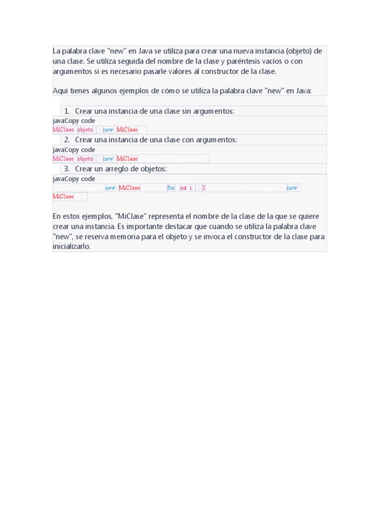 La Palabra Clave New en Java | PDF | Informática