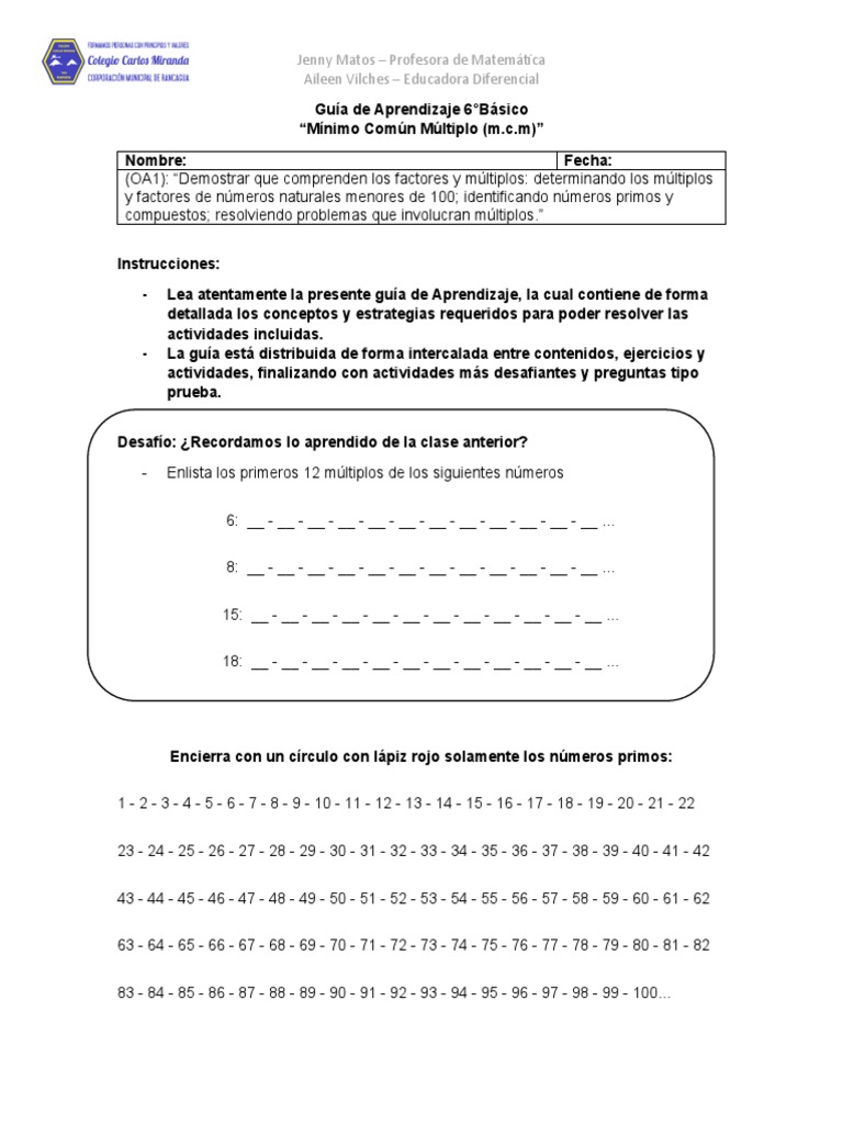 Guía de Aprendizaje numeros primos | PDF | Número primo