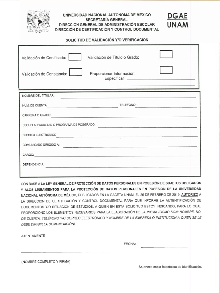 Solicitud de Validacion-Verificacion DGAE UNAM | PDF