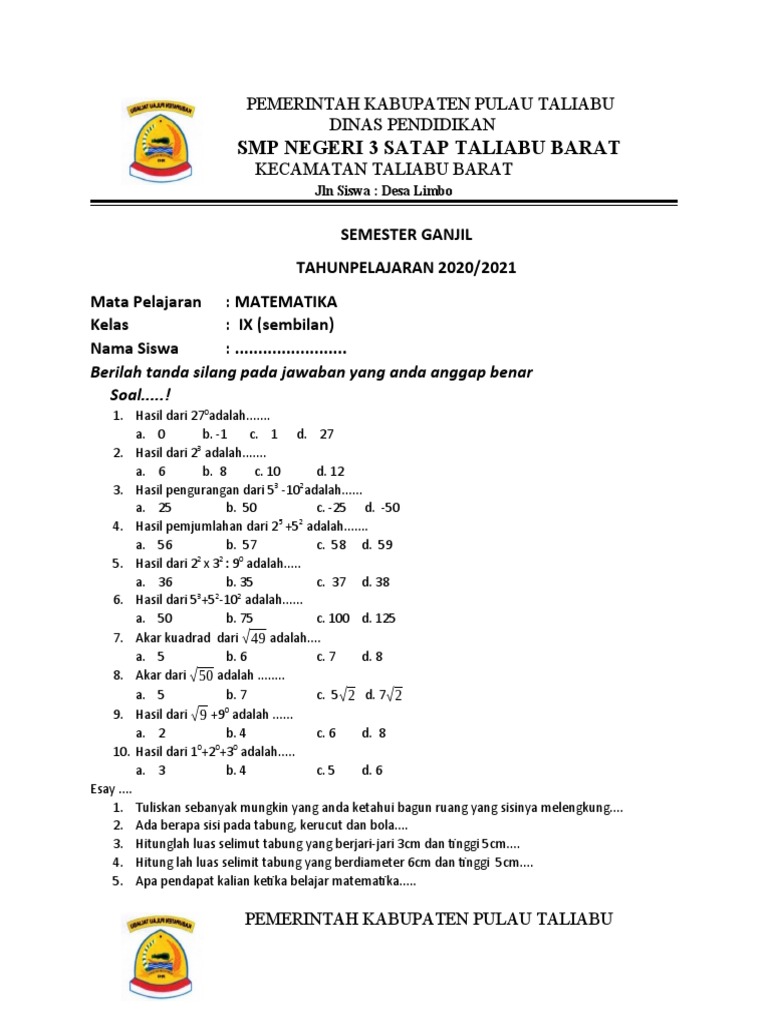 Soal Semester Ganjil Matematika | PDF