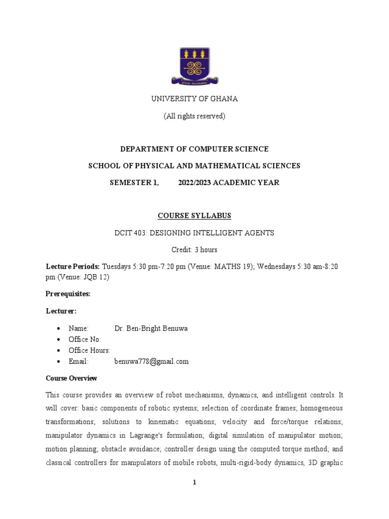 DCIT 403 - Desining Intelligent Agents - Outline | PDF | Artificial Intelligence | Intelligence ...