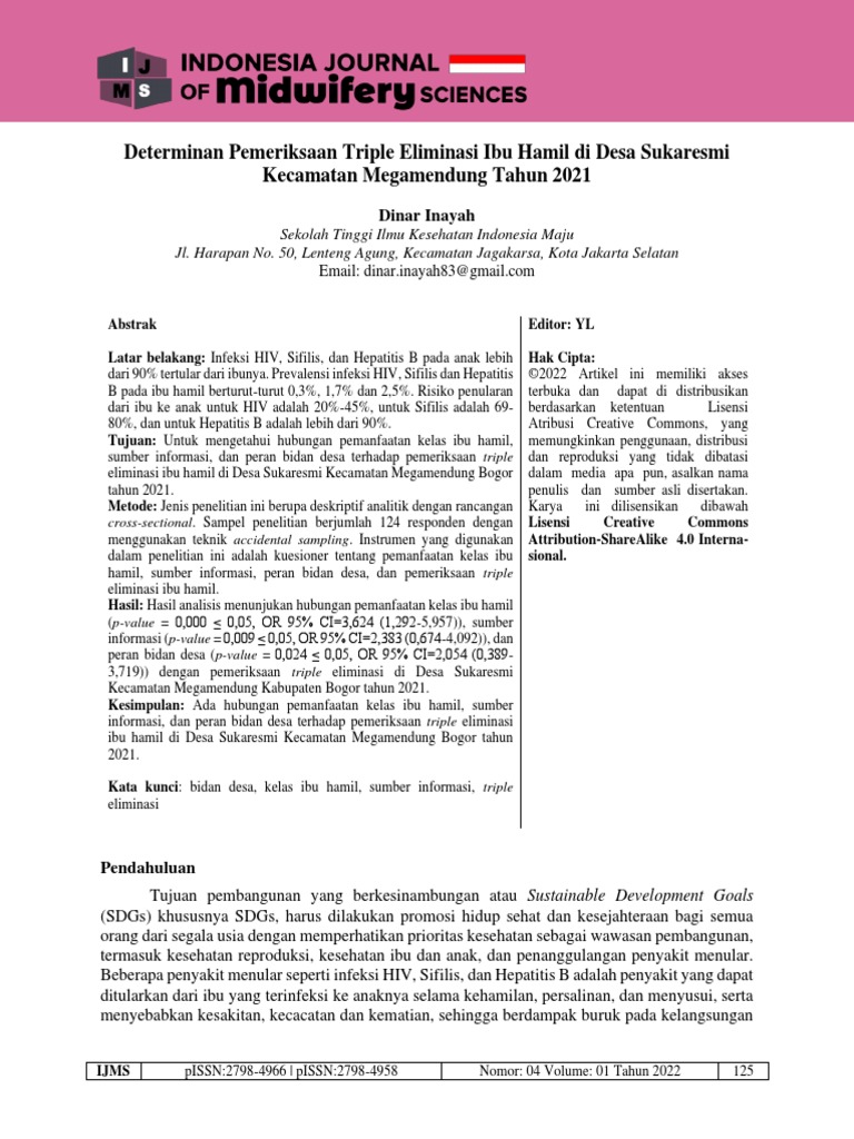 Determinan Pemeriksaan Triple Eliminasi Ibu Hamil Di Desa Sukaresmi Kecamatan Megamendung Tahun ...