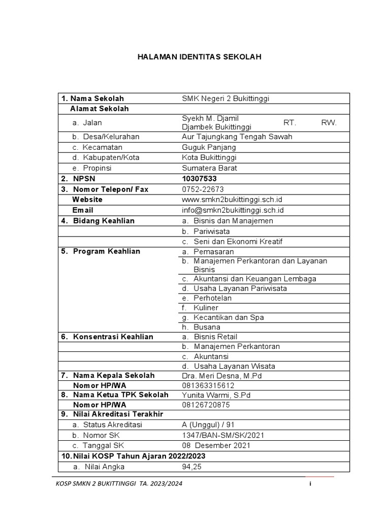 Halaman Identitas Sekolah | PDF