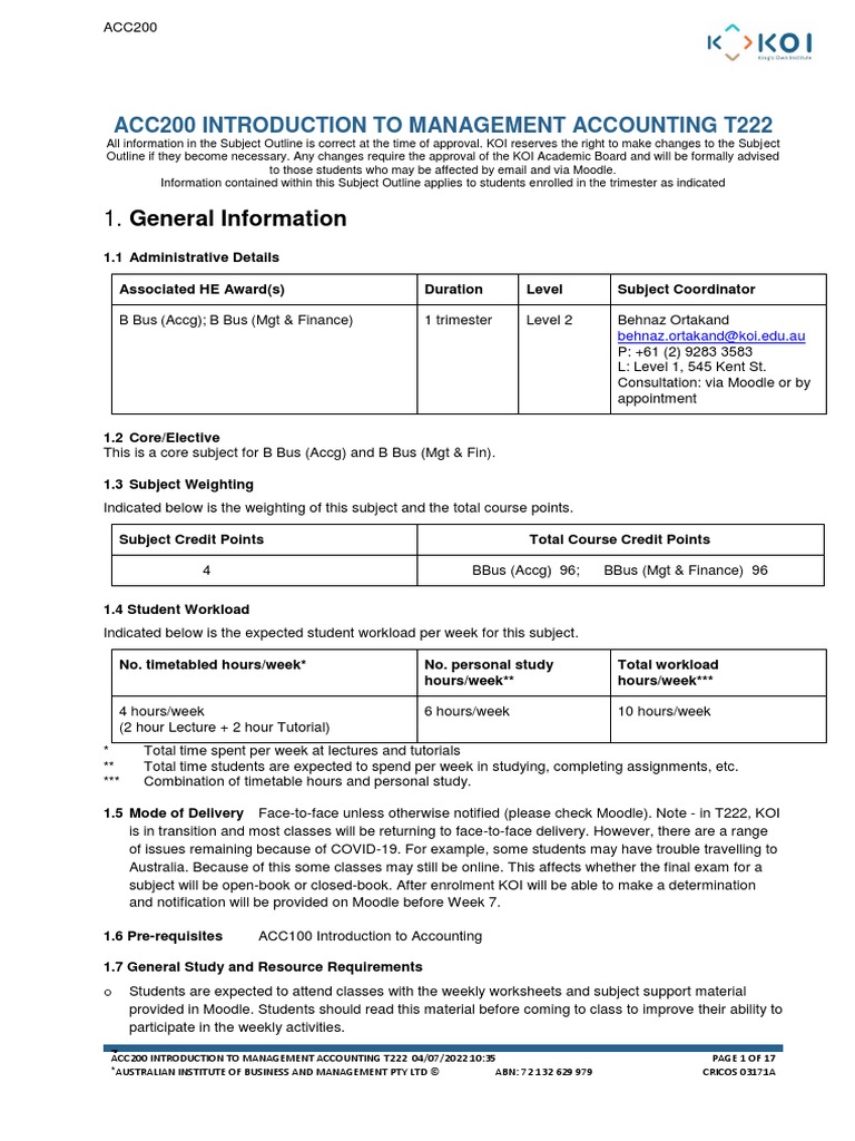 ACC200 INTRODUCTION TO MANAGEMENT ACCOUNTING T2 202-Unlocked | PDF ...