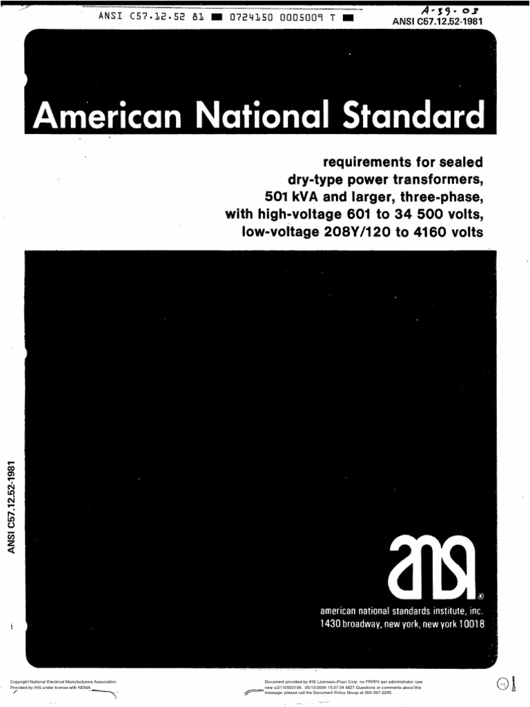 ANSI C57 12 52 1981 Dry TXs | PDF | Transformer | High Voltage