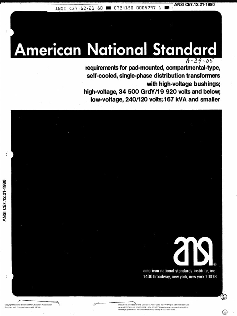 ANSI C57 12 21 1980 Pad Mounted TXs | PDF | Electric Power Distribution ...