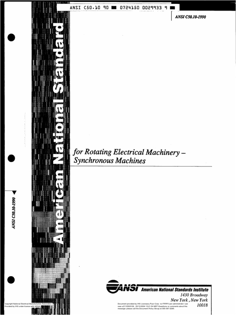 ANSI C50 10 1990 Rotating Synchronous Machines | PDF | Electric ...