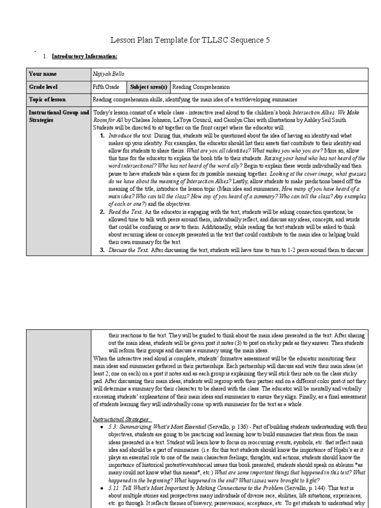 Fifth Grade Reading Comprehension Lesson Plan | PDF | Reading Comprehension | Cognitive Psychology