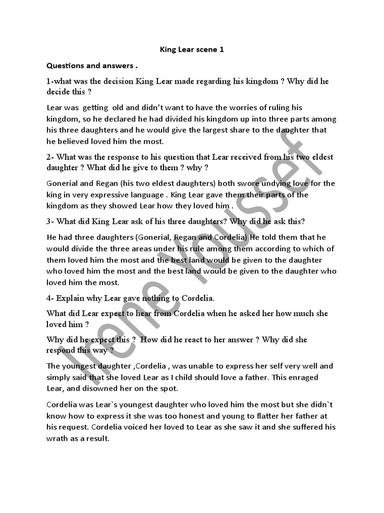 King Lear Scene 1 Questions and Answers | PDF | King Lear