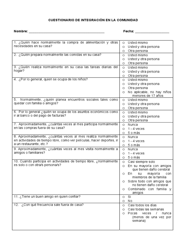 Community Integration Questionnary | PDF